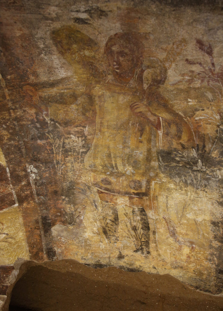 A fresco of the Good Shepherd is seen during the unveiling of two newly ...