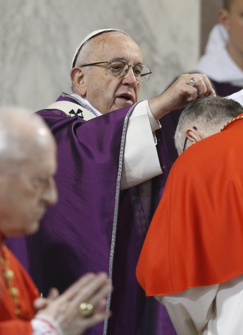 Pope Francis places ashes on the head of Cardinal Pietro Parolin ...