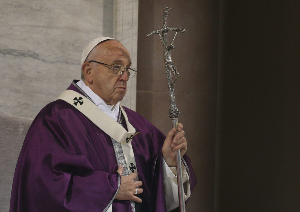 Pope Francis holds his crosier during Ash Wednesday Mass at the ...