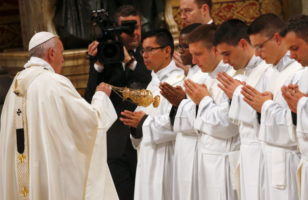 Pope Francis blesses candidates for priestly ordination with incense ...